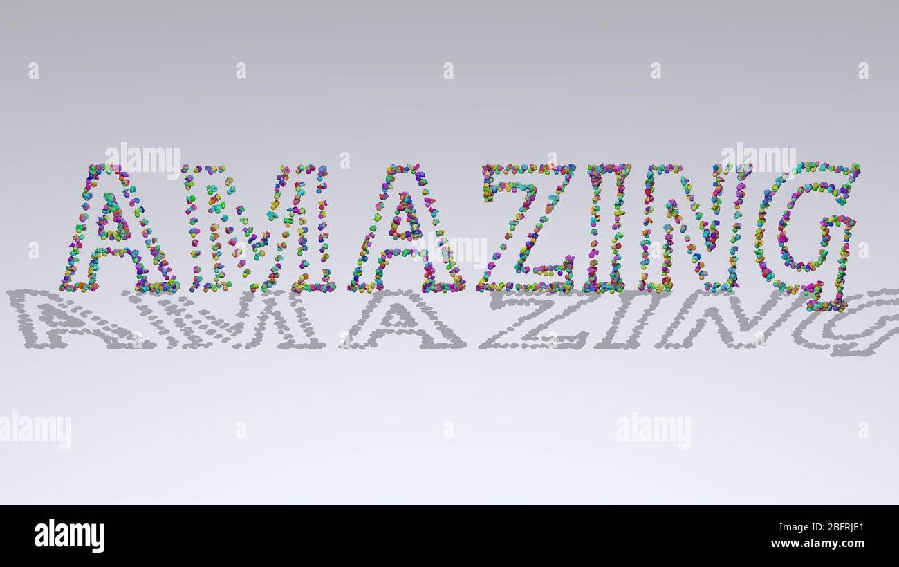 AMAZING: 3D illustration of the text made of small objects over a white ...