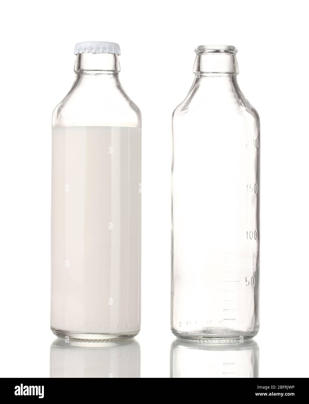 Bottle of milk and an empty bottle isolated on white Stock Photo - Alamy