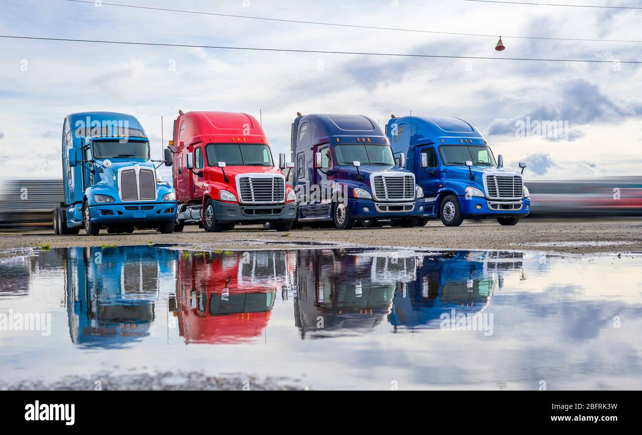 Powerful clean big rigs semi trucks tractors with high cab and rest ...