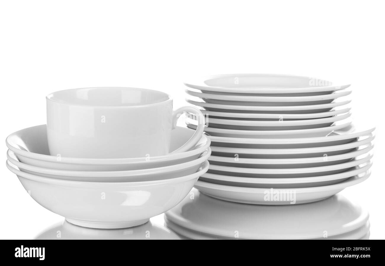 Stack of plates and cups Black and White Stock Photos & Images - Alamy