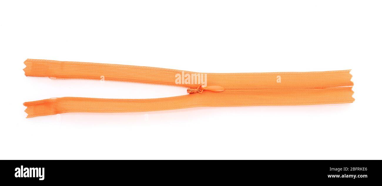 Orange zipper isolated on white Stock Photo - Alamy