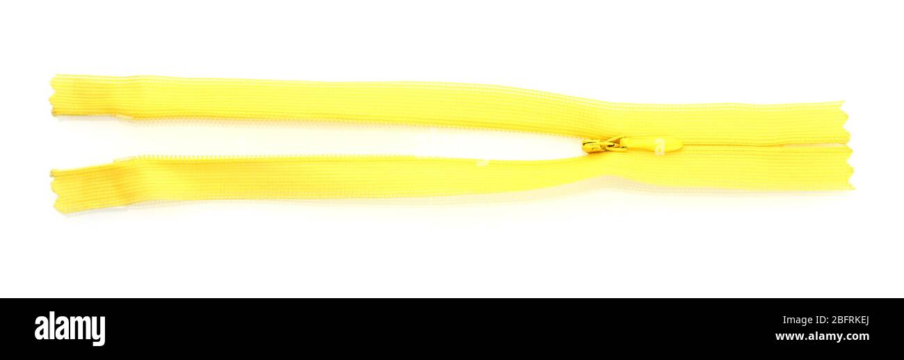 Yellow zipper isolated on white Stock Photo - Alamy