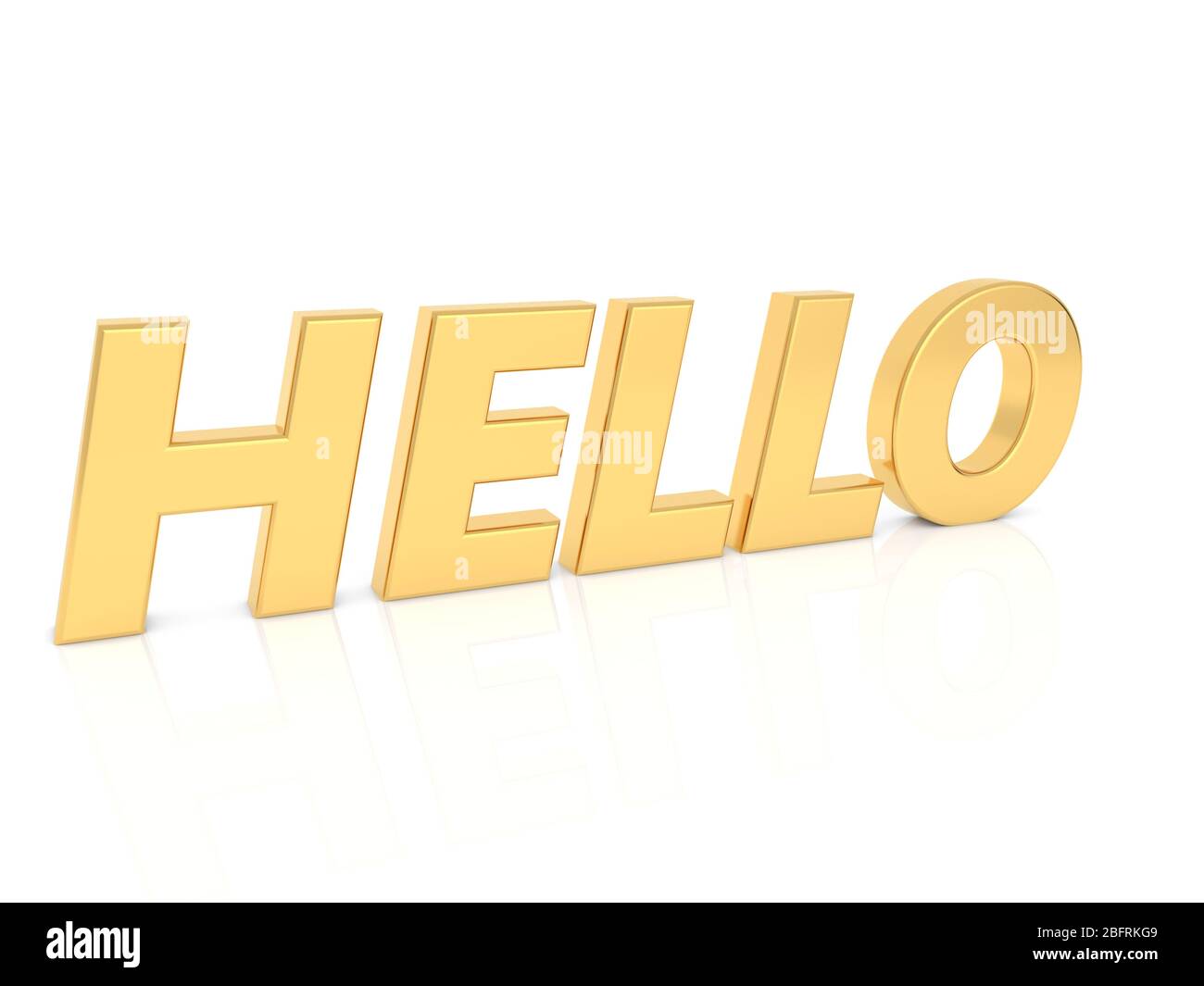 Hello - inscription in gold letters on a white background. 3d render ...