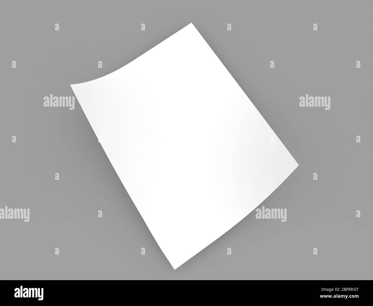 A sheet of curved A4 paper on a gray background. 3d render illustration ...
