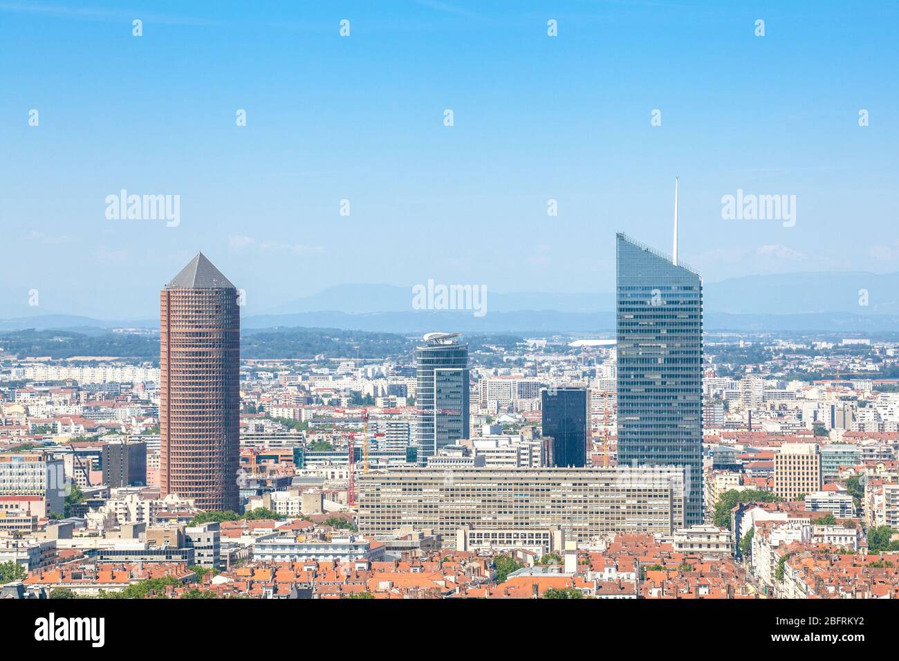 Aerial panoramic view of Lyon with the skyline of Lyon skyscrapers ...