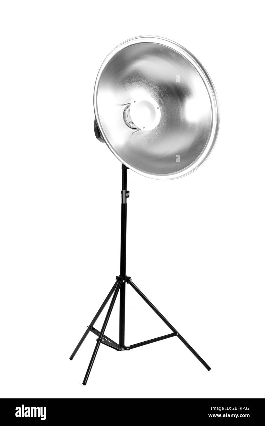 Studio flash with beauty dish isolated on white Stock Photo - Alamy