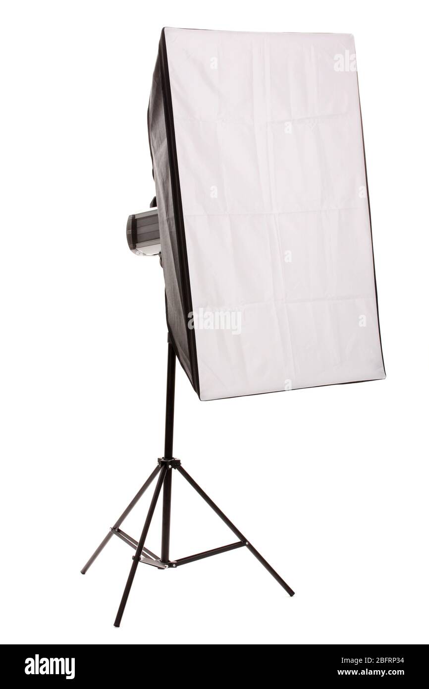 Studio flash with soft-box on white background Stock Photo - Alamy