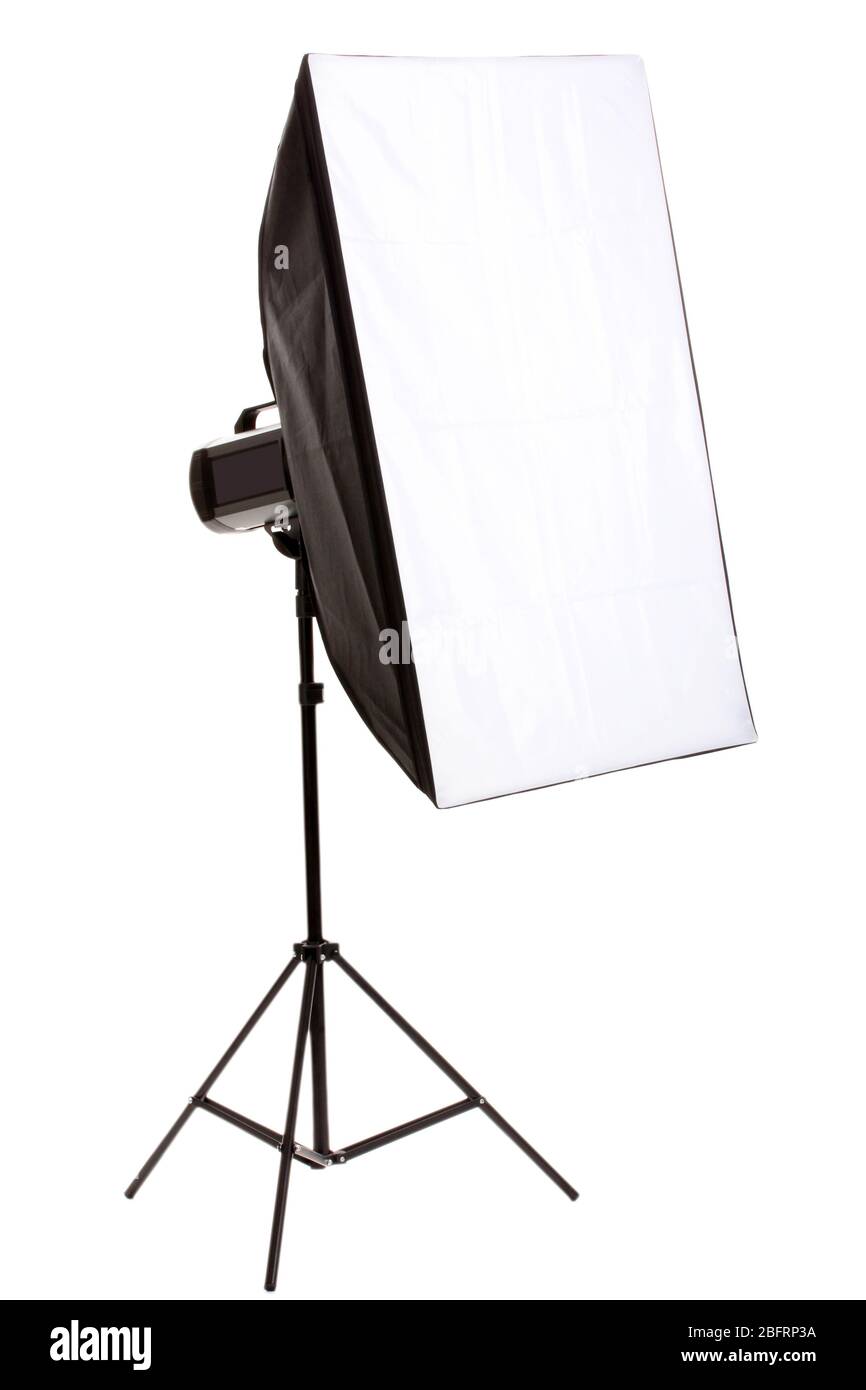 Studio flash with soft-box on white background Stock Photo - Alamy
