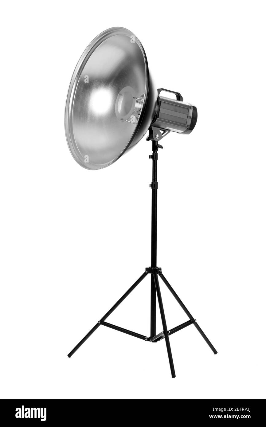 Studio flash with beauty dish isolated on white Stock Photo - Alamy