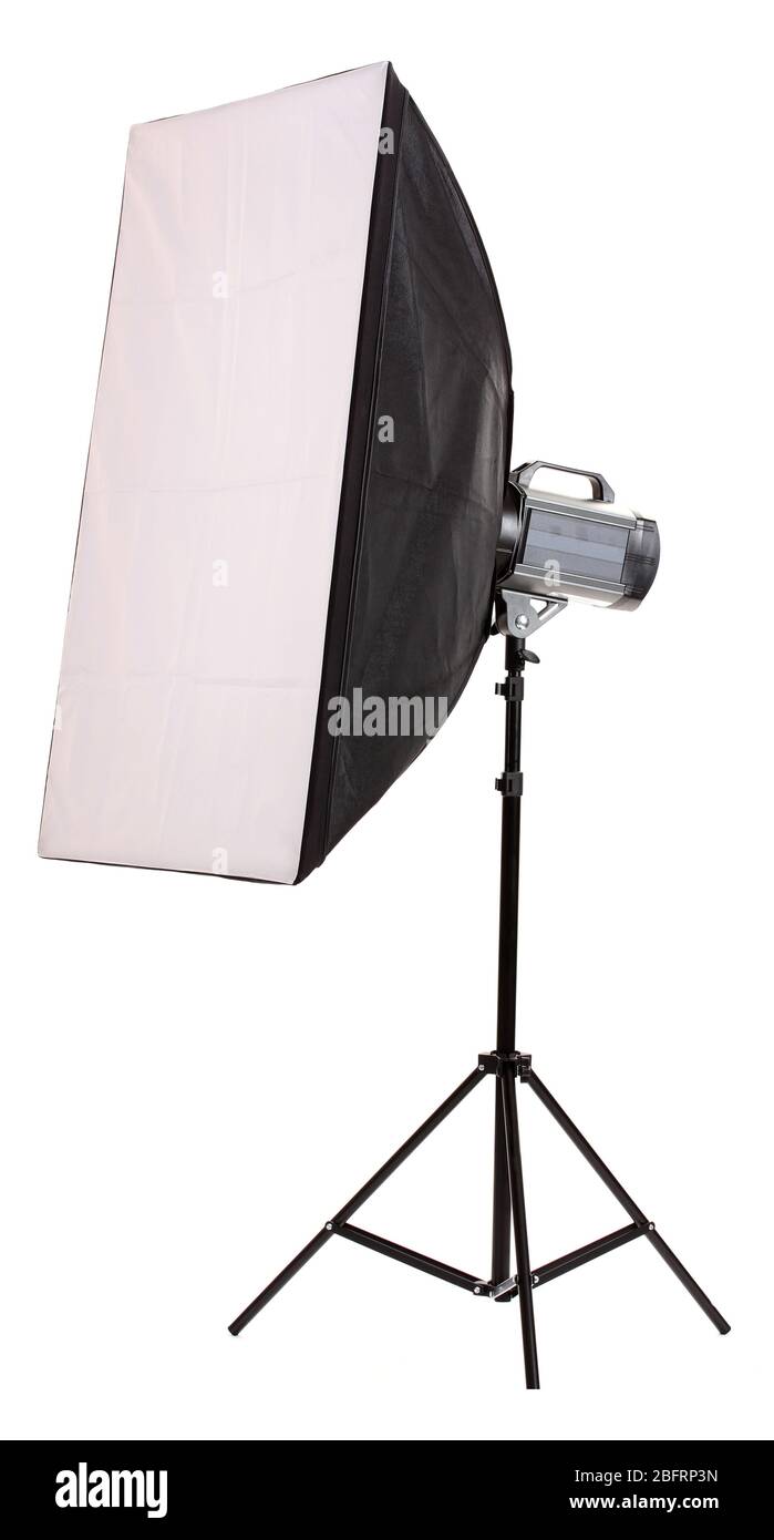 Studio flash with soft-box on white background Stock Photo - Alamy