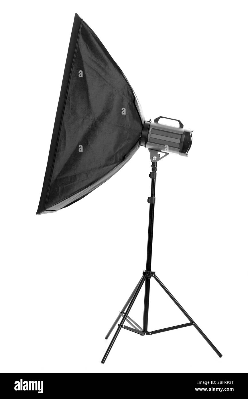 Studio flash with soft-box on white background Stock Photo - Alamy
