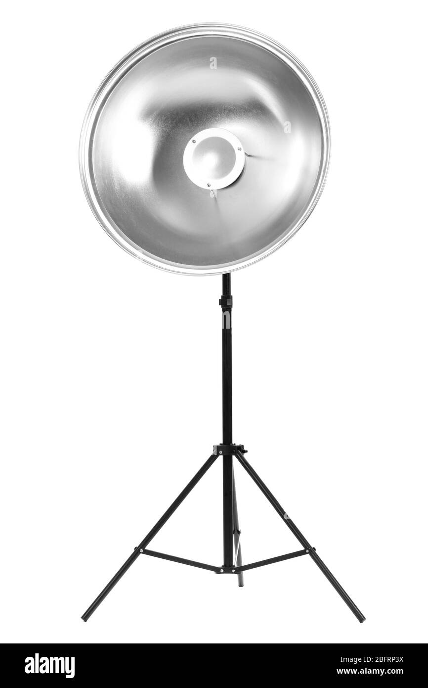 Studio flash with beauty dish isolated on white Stock Photo - Alamy