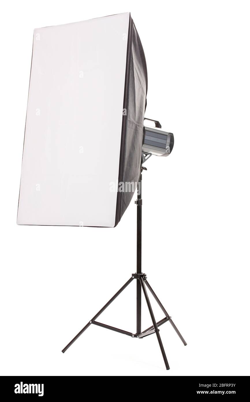 Studio flash with soft-box on white background Stock Photo - Alamy