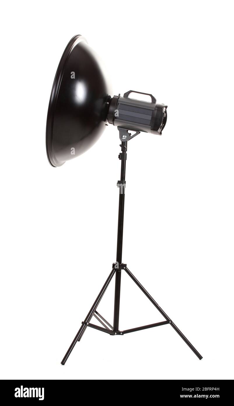 Studio flash with beauty dish isolated on white Stock Photo - Alamy