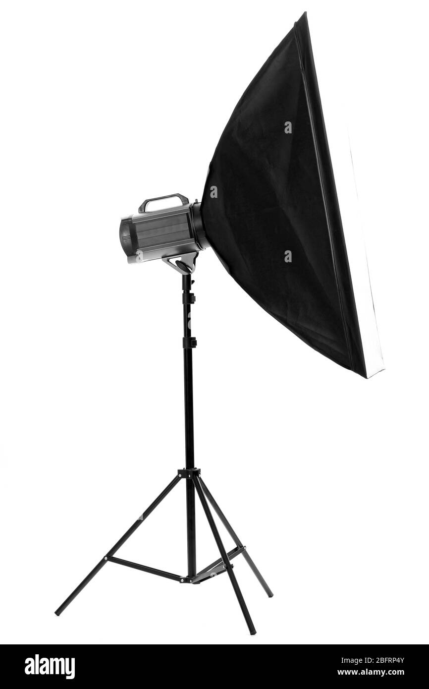 Studio flash with soft-box on white background Stock Photo - Alamy