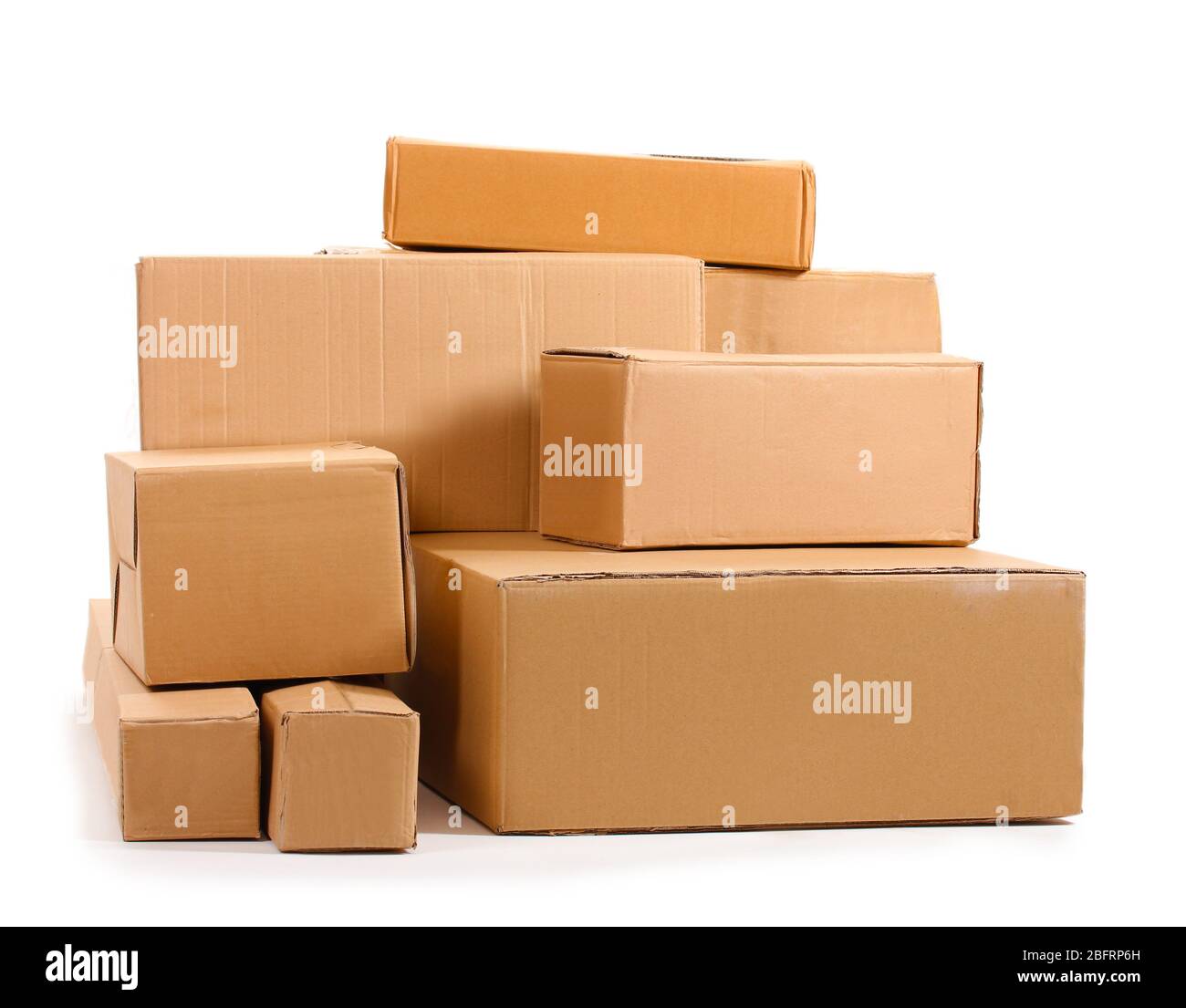 Brown cardboard boxes isolated on white Stock Photo - Alamy