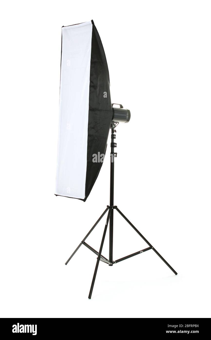 Studio flash with soft-box on white background Stock Photo - Alamy