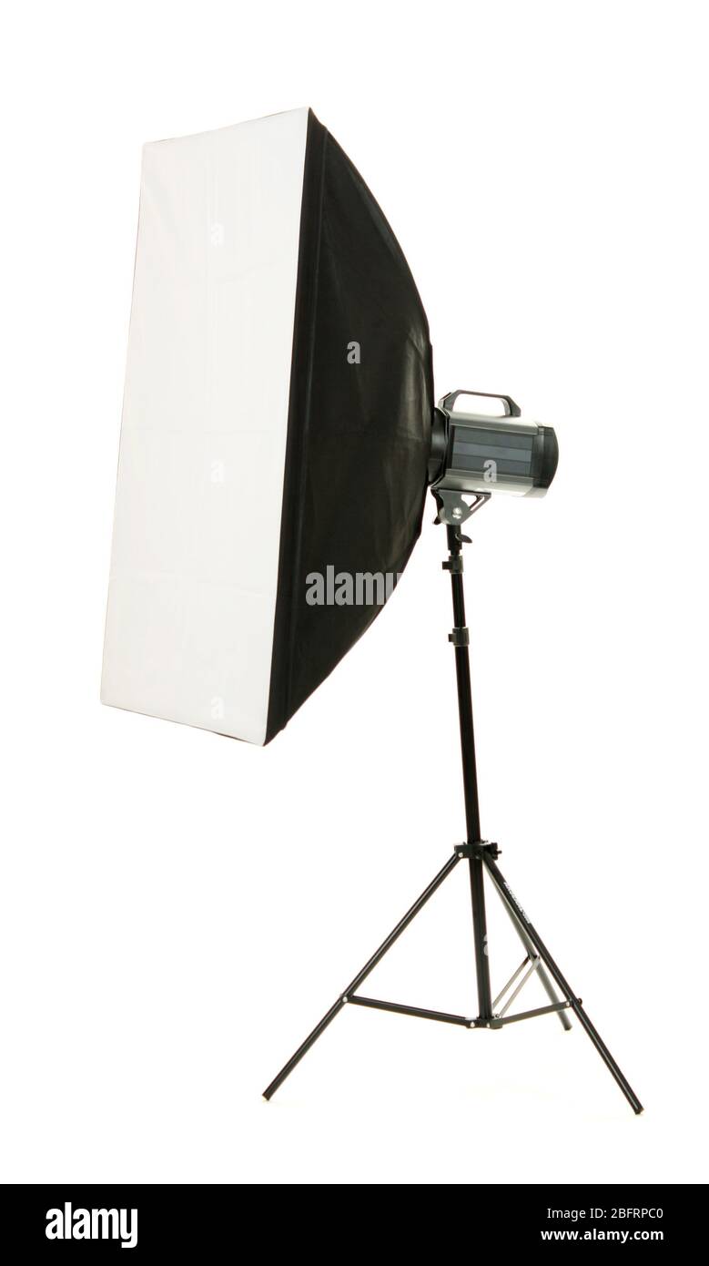 Studio flash with soft-box on white background Stock Photo - Alamy