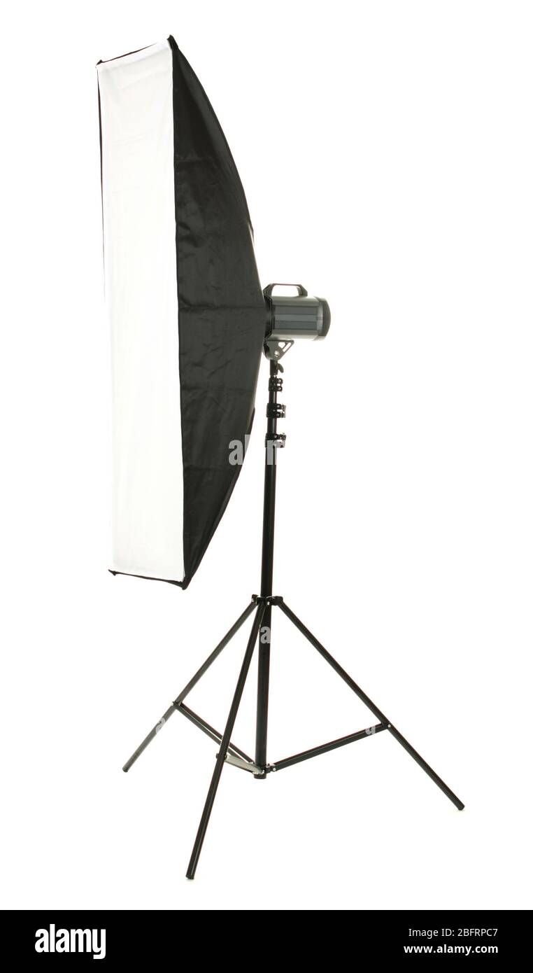Studio flash with soft-box on white background Stock Photo - Alamy