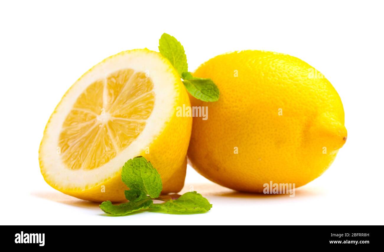 Fresh lemon with mint isolated on white Stock Photo - Alamy