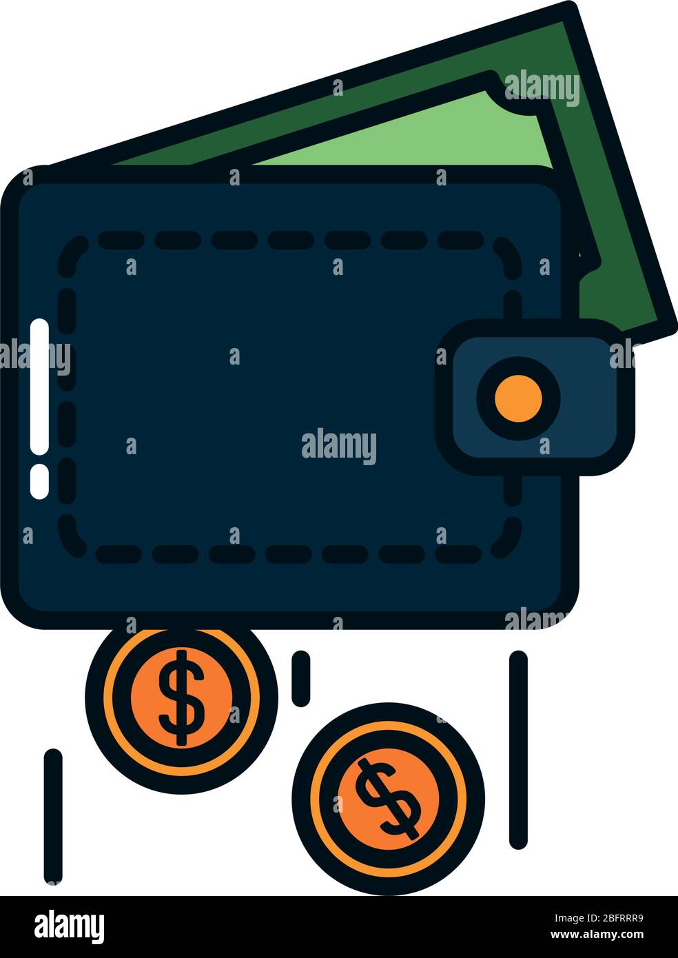 wallet with money falling icon over white background, line and fill ...