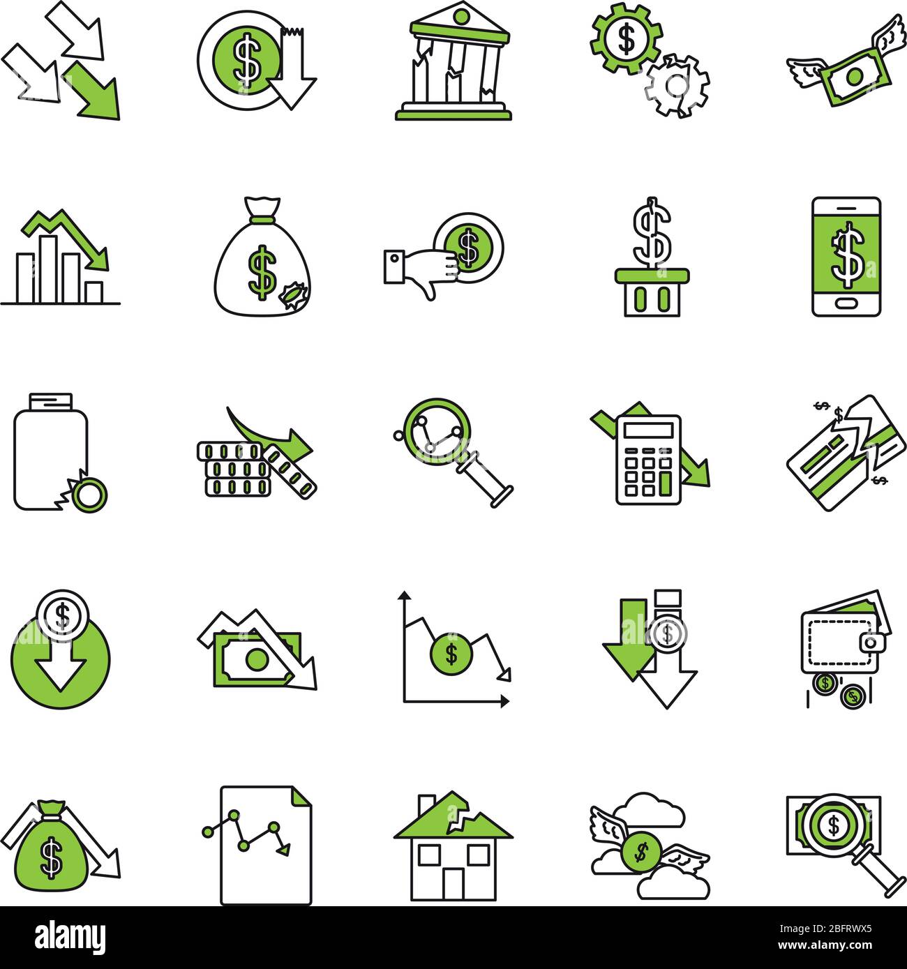 bank and financial broke icon set over white background, half line half ...