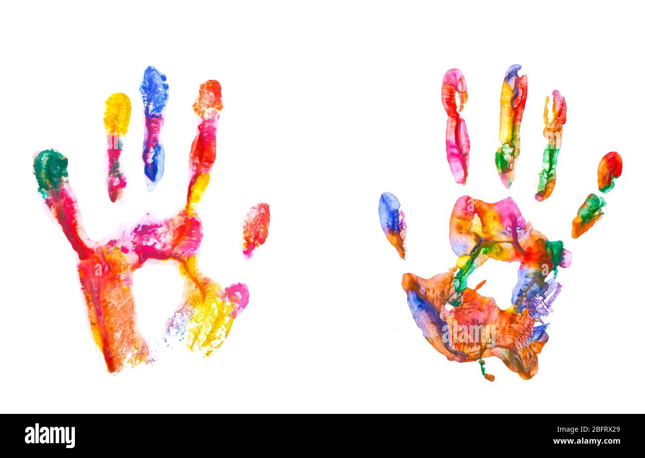 Color hand prints isolated on white Stock Photo - Alamy