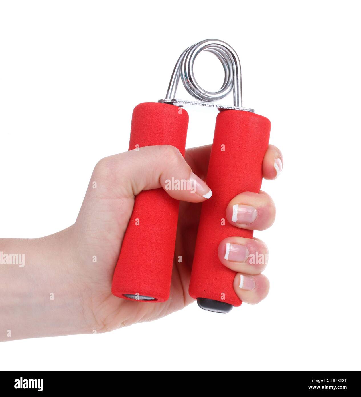 Red hand trainer in hand isolated on white Stock Photo - Alamy