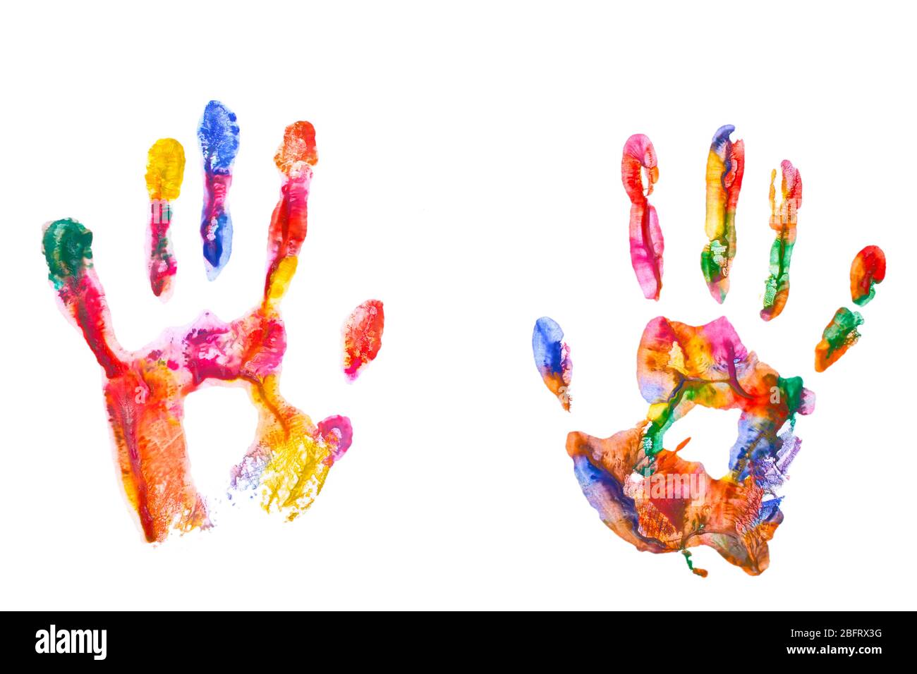 Color hand prints isolated on white Stock Photo - Alamy