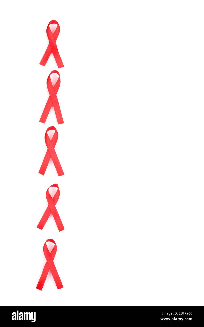 Aids awareness red ribbons isolated on white Stock Photo - Alamy
