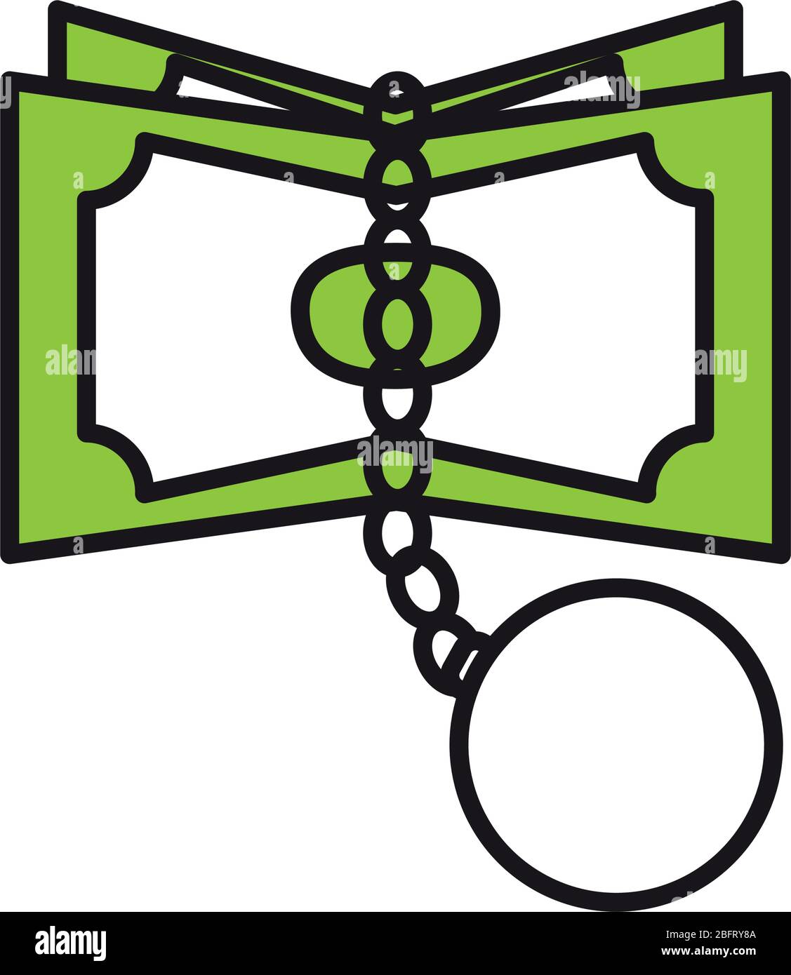money bills with chain with ball icon over white background, half color ...
