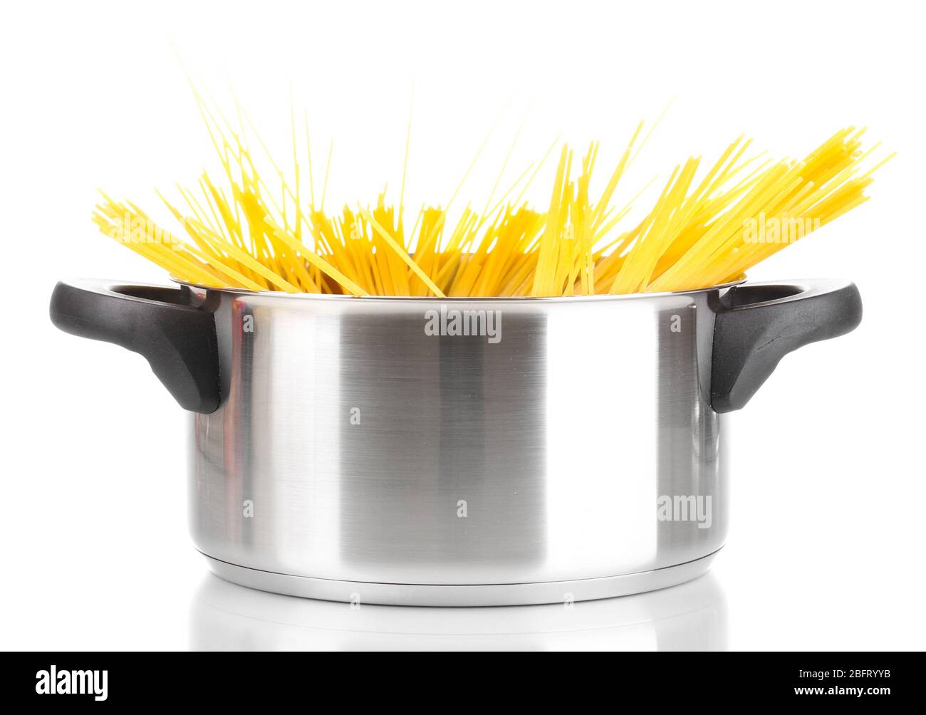 Spaghetti in pot isolated on white Stock Photo - Alamy