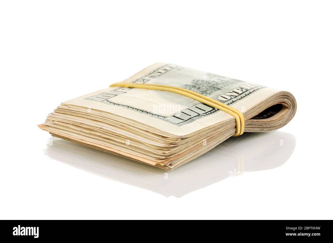 Dollar banknotes tied with rubber band isolated on white Stock Photo ...