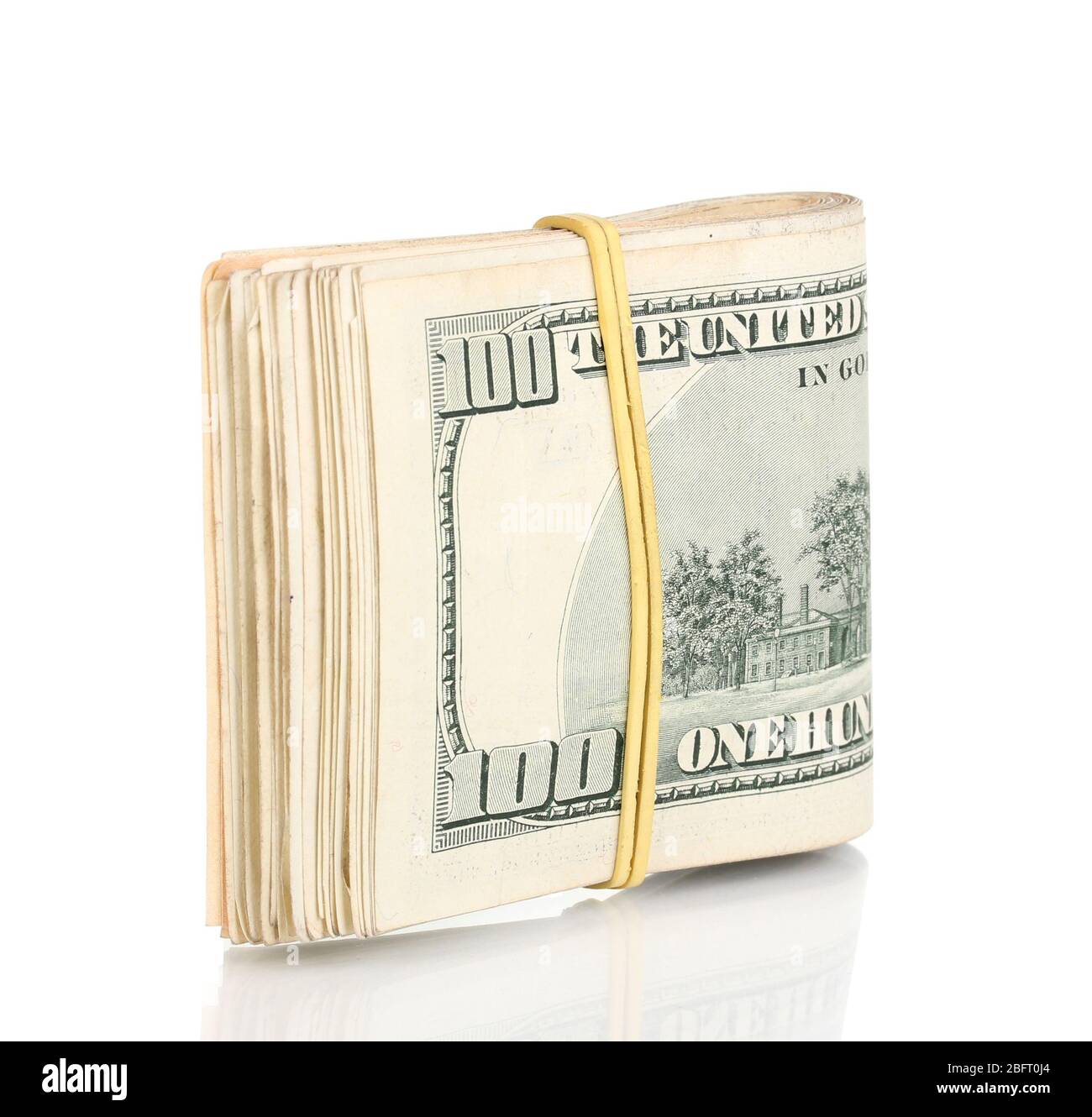 Dollar banknotes tied with rubber band isolated on white Stock Photo ...