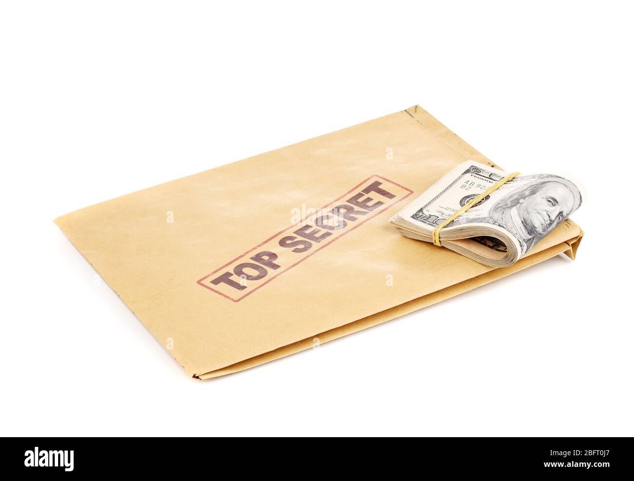 Dollar banknotes and top secret envelope isolated on white Stock Photo ...