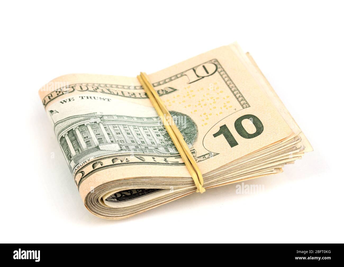 Dollar banknotes tied with rubber band isolated on white Stock Photo ...