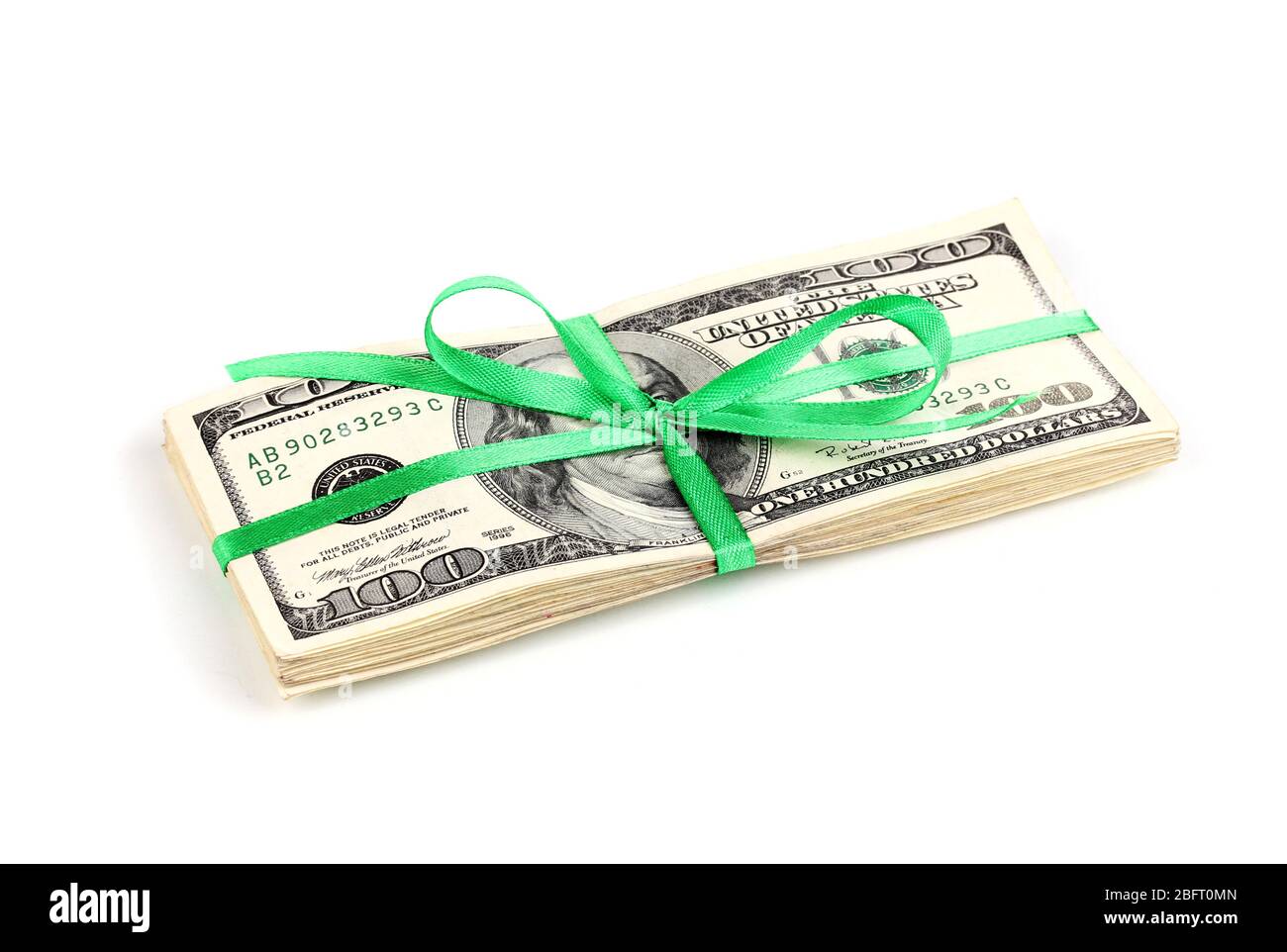 Dollar banknotes tied with ribbon isolated on white Stock Photo - Alamy
