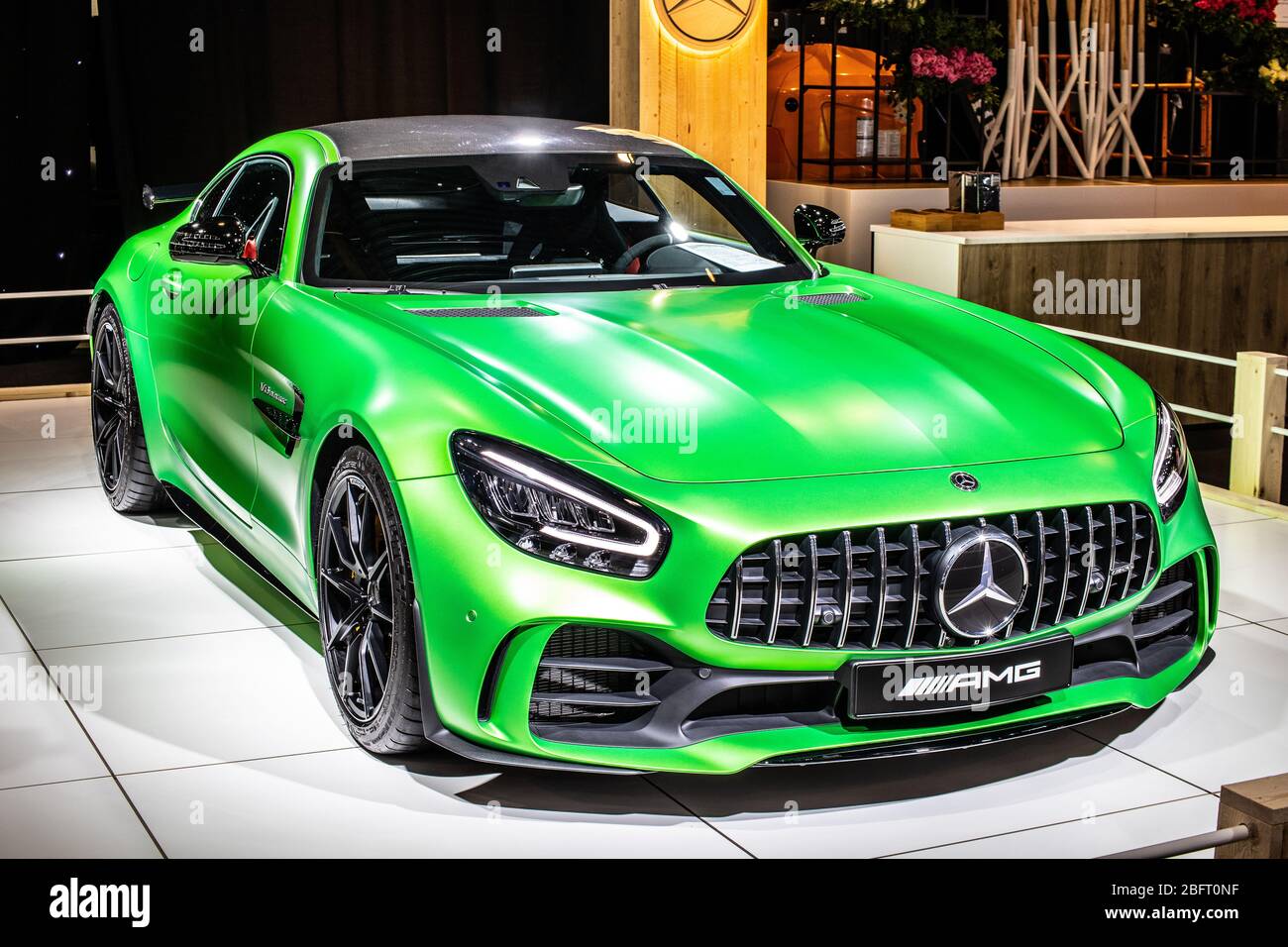 Brussels, Belgium, Jan 2020 Mercedes AMG GT R Roadster V8 bi-turbo with ...