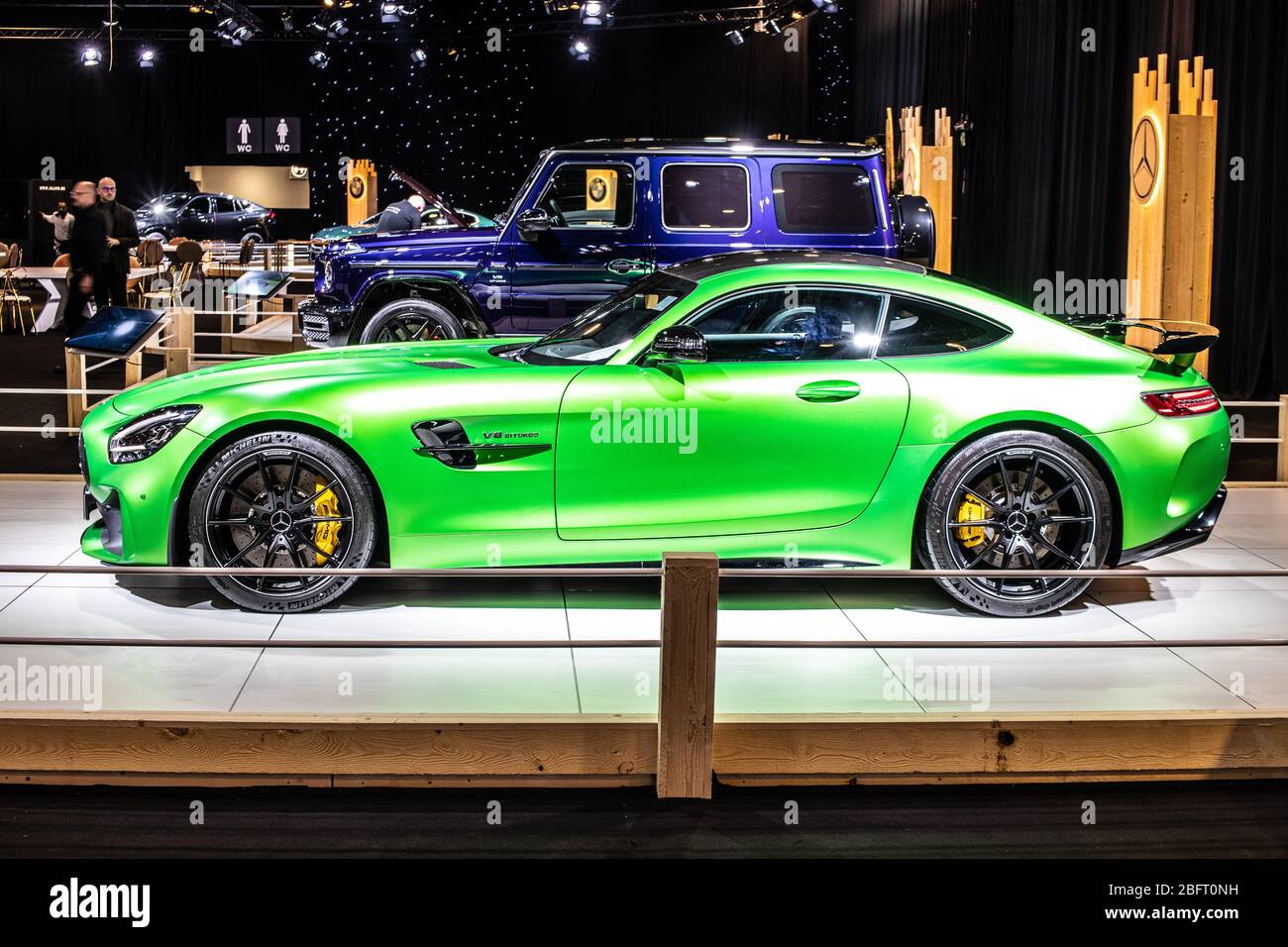 Brussels, Belgium, Jan 2020 Mercedes AMG GT R Roadster V8 bi-turbo with ...