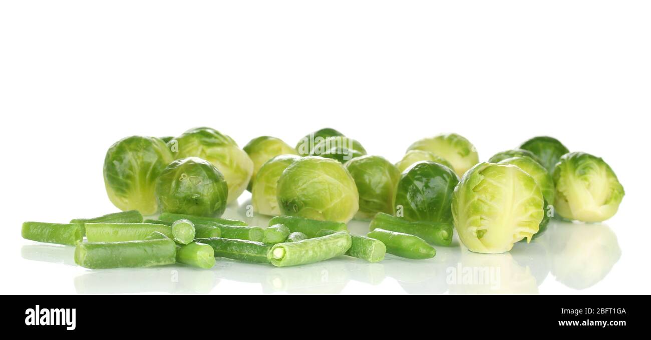 Fresh brussels sprouts and french bean isolated on white Stock Photo ...