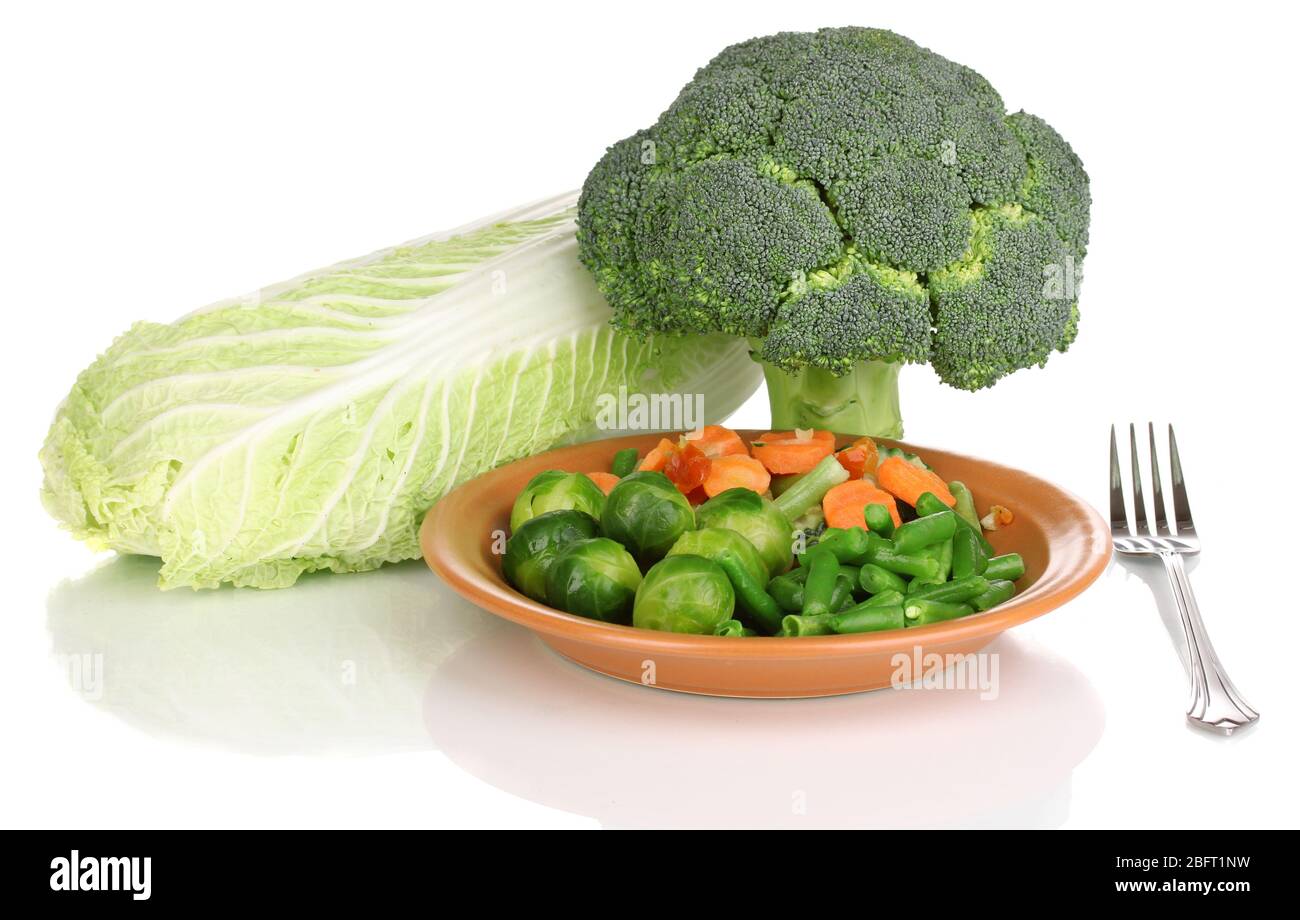 Mixed vegetables on plate isolated on white Stock Photo - Alamy