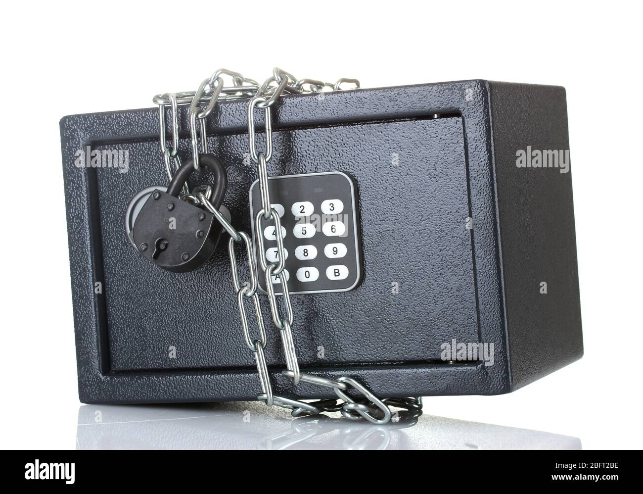 safe with chain and lock isolated on white Stock Photo - Alamy