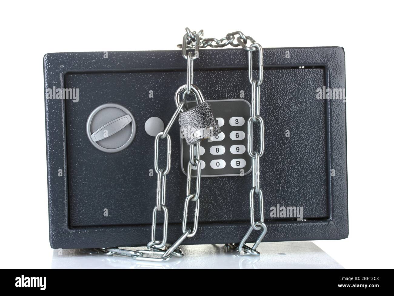 safe with chain and lock isolated on white Stock Photo - Alamy