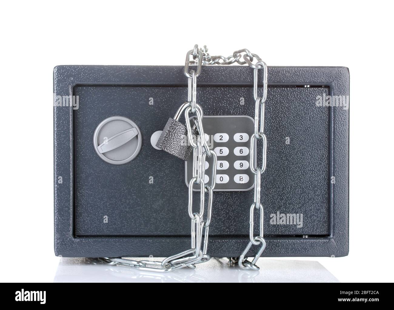 safe with chain and lock isolated on white Stock Photo - Alamy