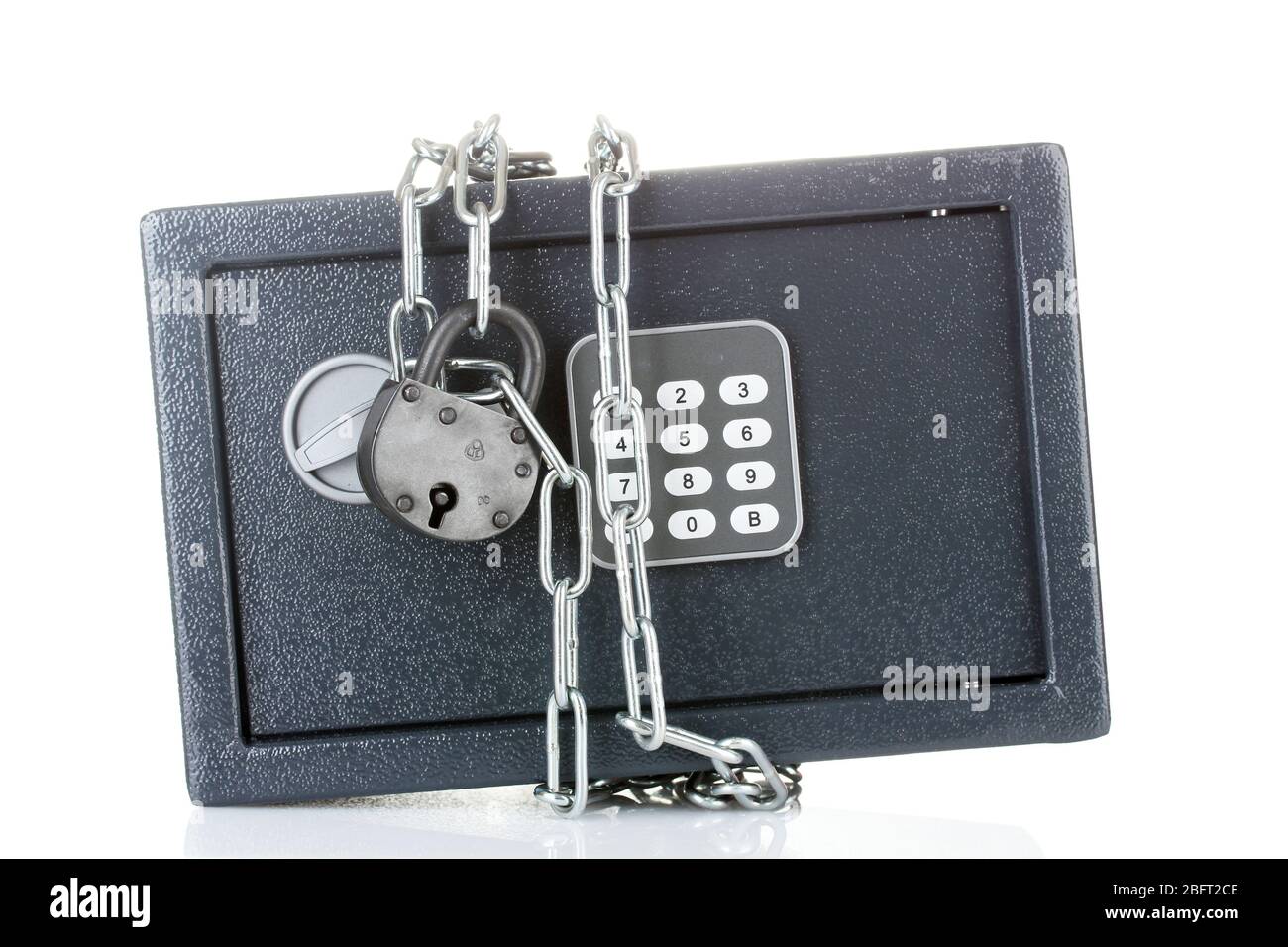 safe with chain and lock isolated on white Stock Photo - Alamy