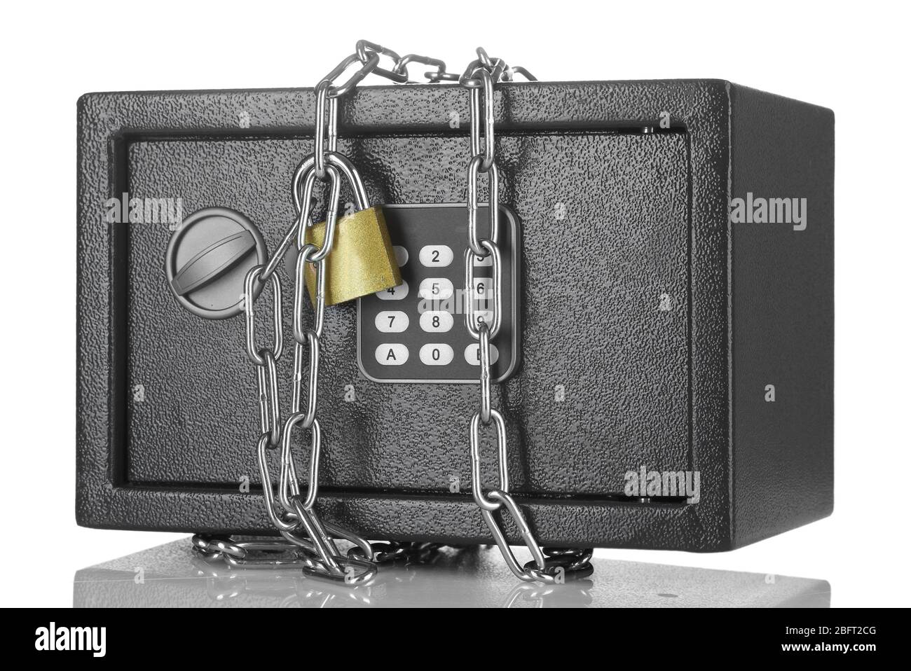 safe with chain and lock isolated on white Stock Photo - Alamy