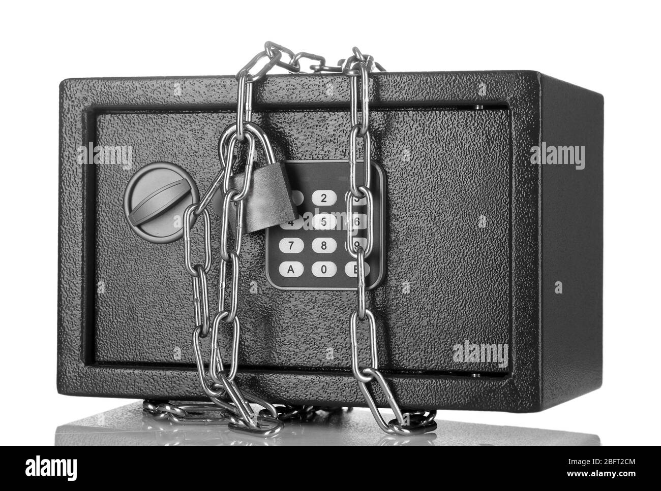 safe with chain and lock isolated on white Stock Photo - Alamy