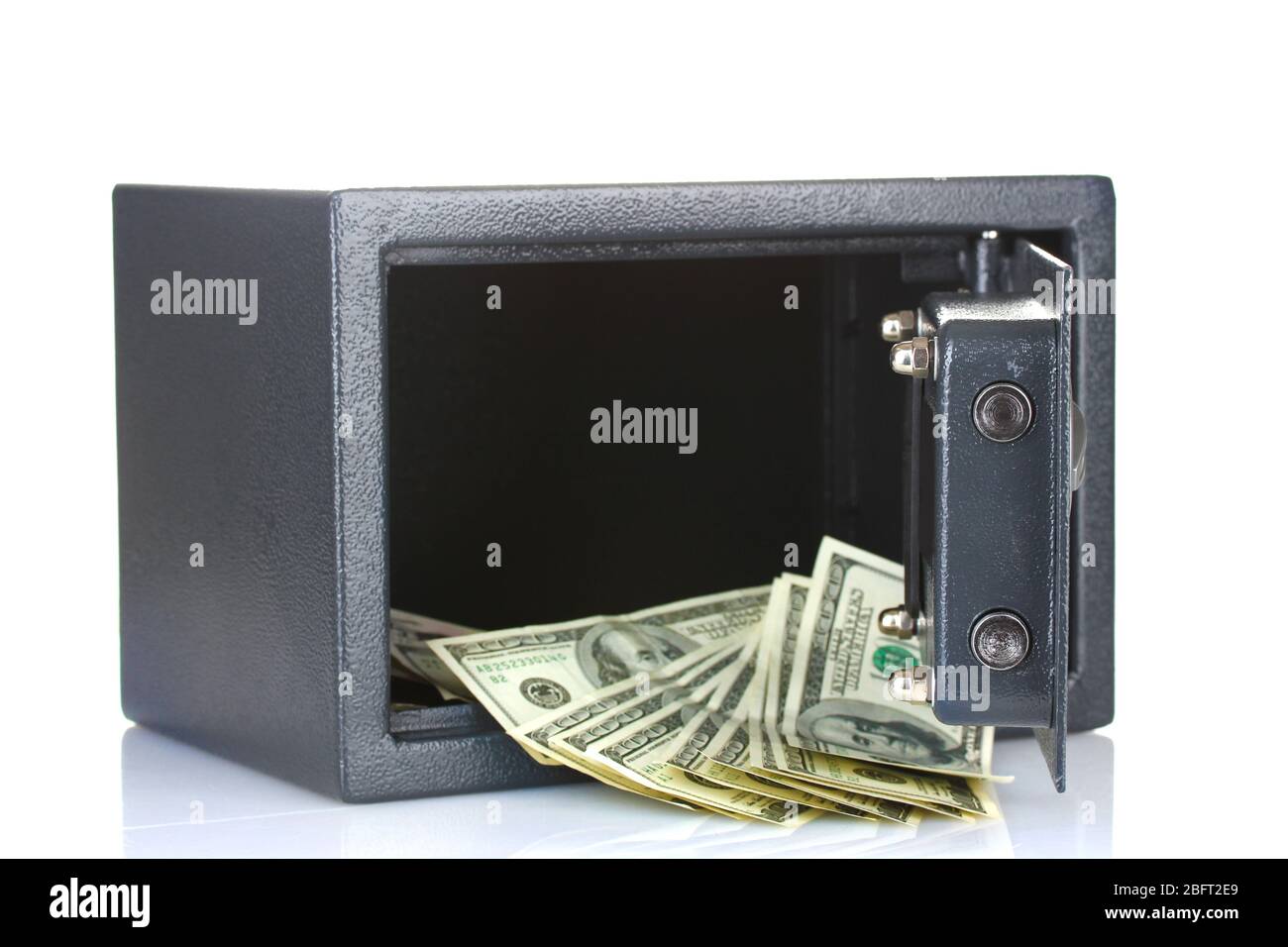 safe with dollars isolated on white Stock Photo - Alamy