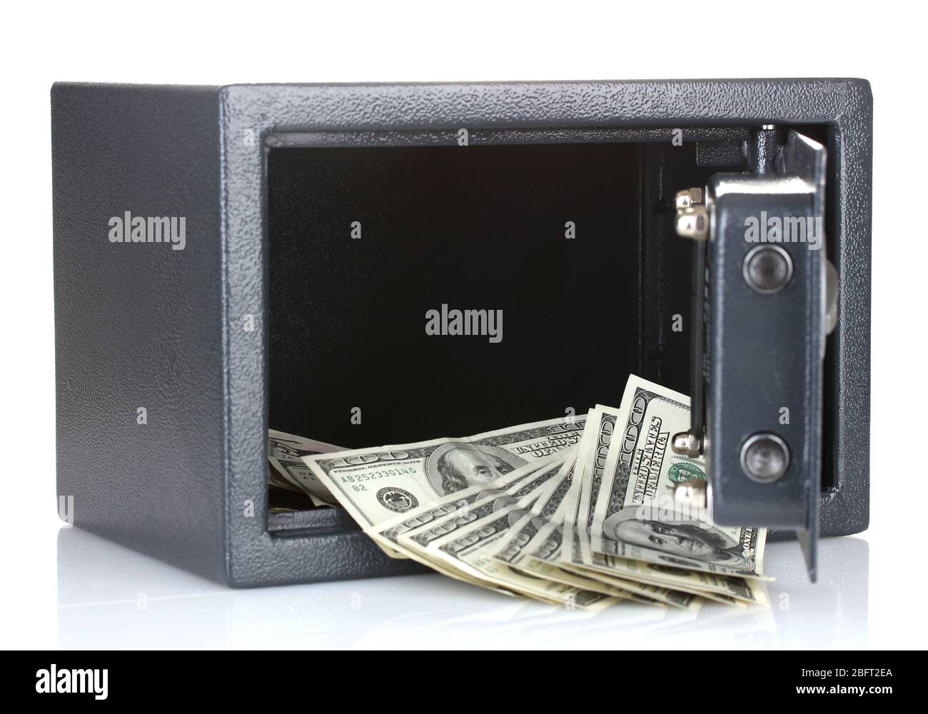 safe with dollars isolated on white Stock Photo - Alamy