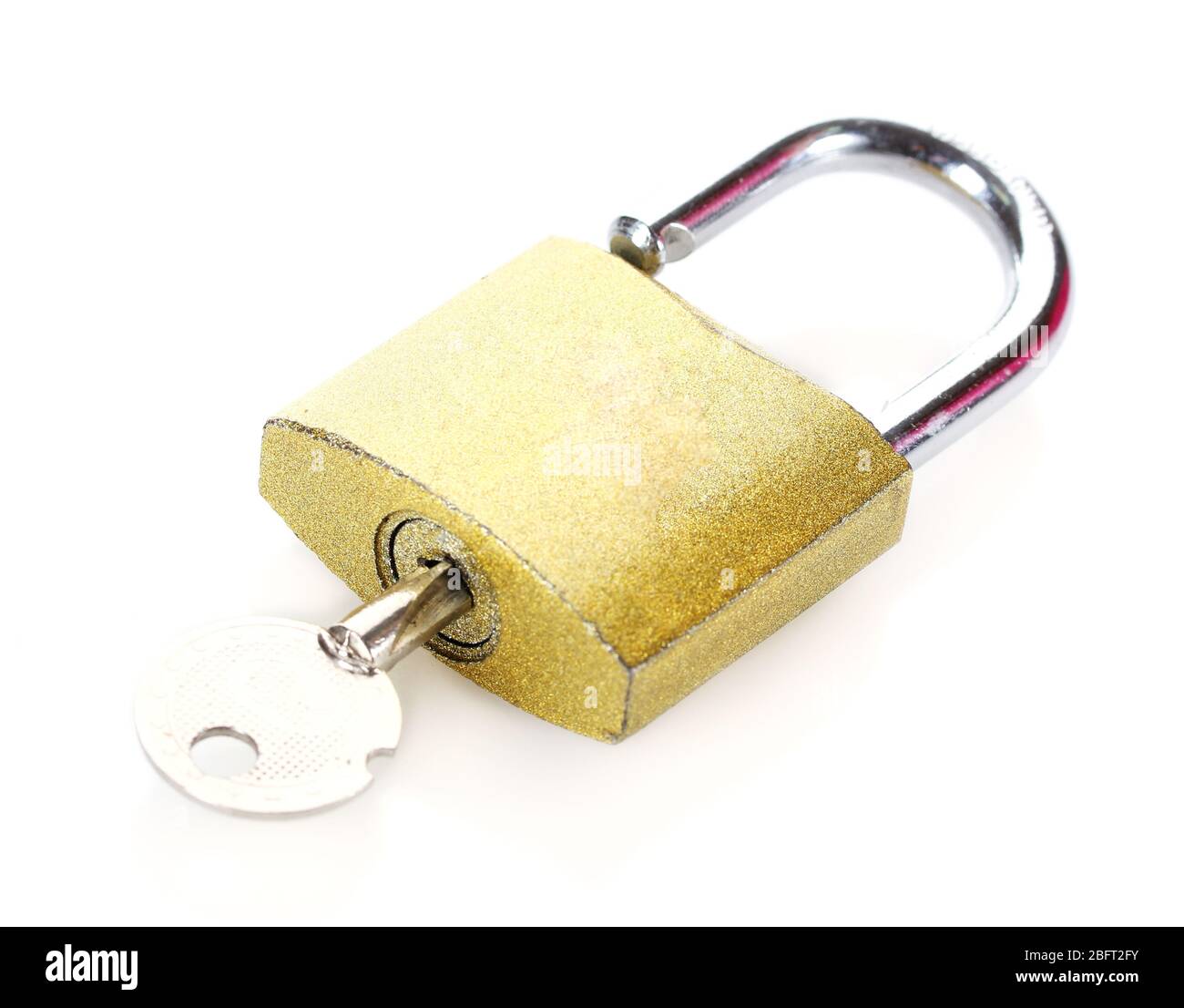 golden padlock with key isolated on white Stock Photo - Alamy